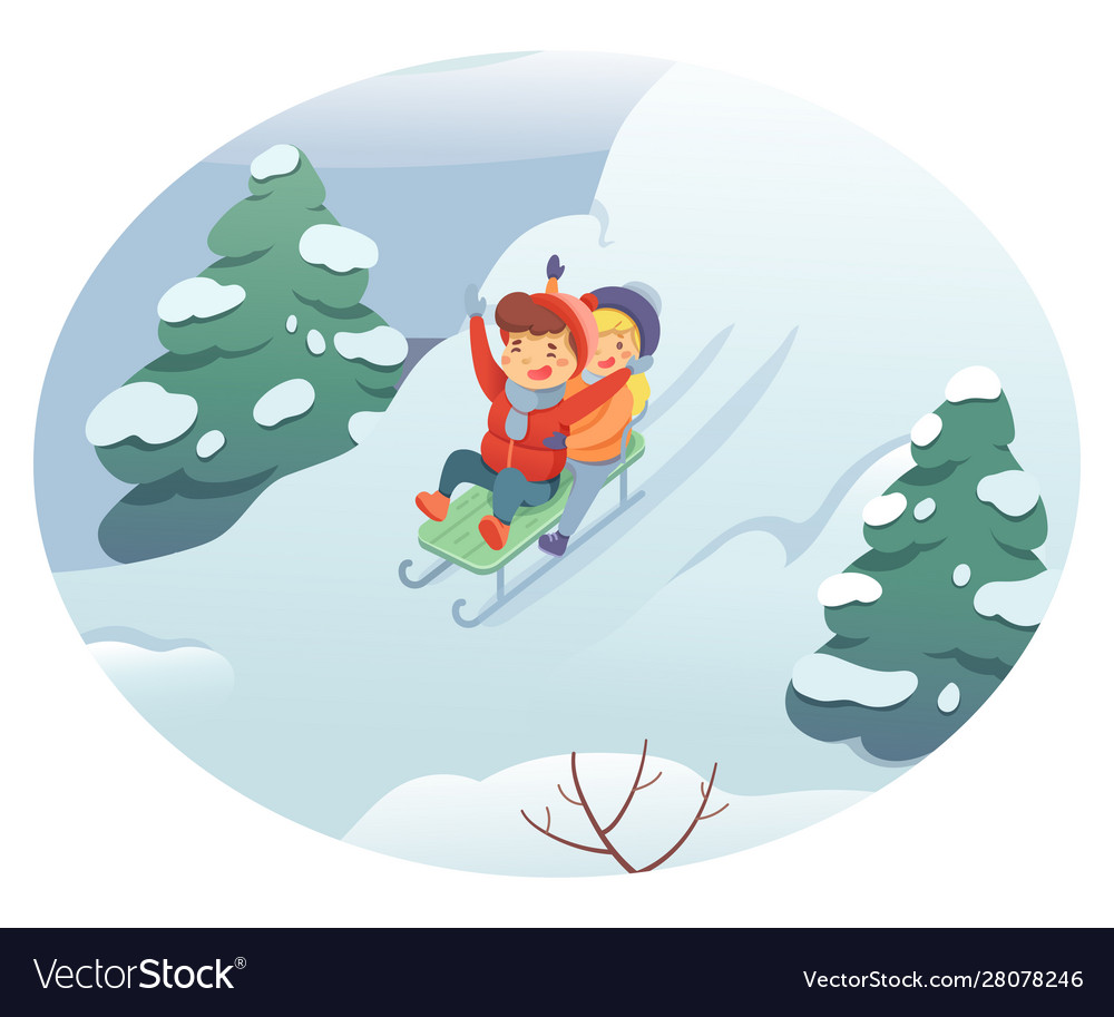 Winter sledding fun flat Royalty Free Vector Image