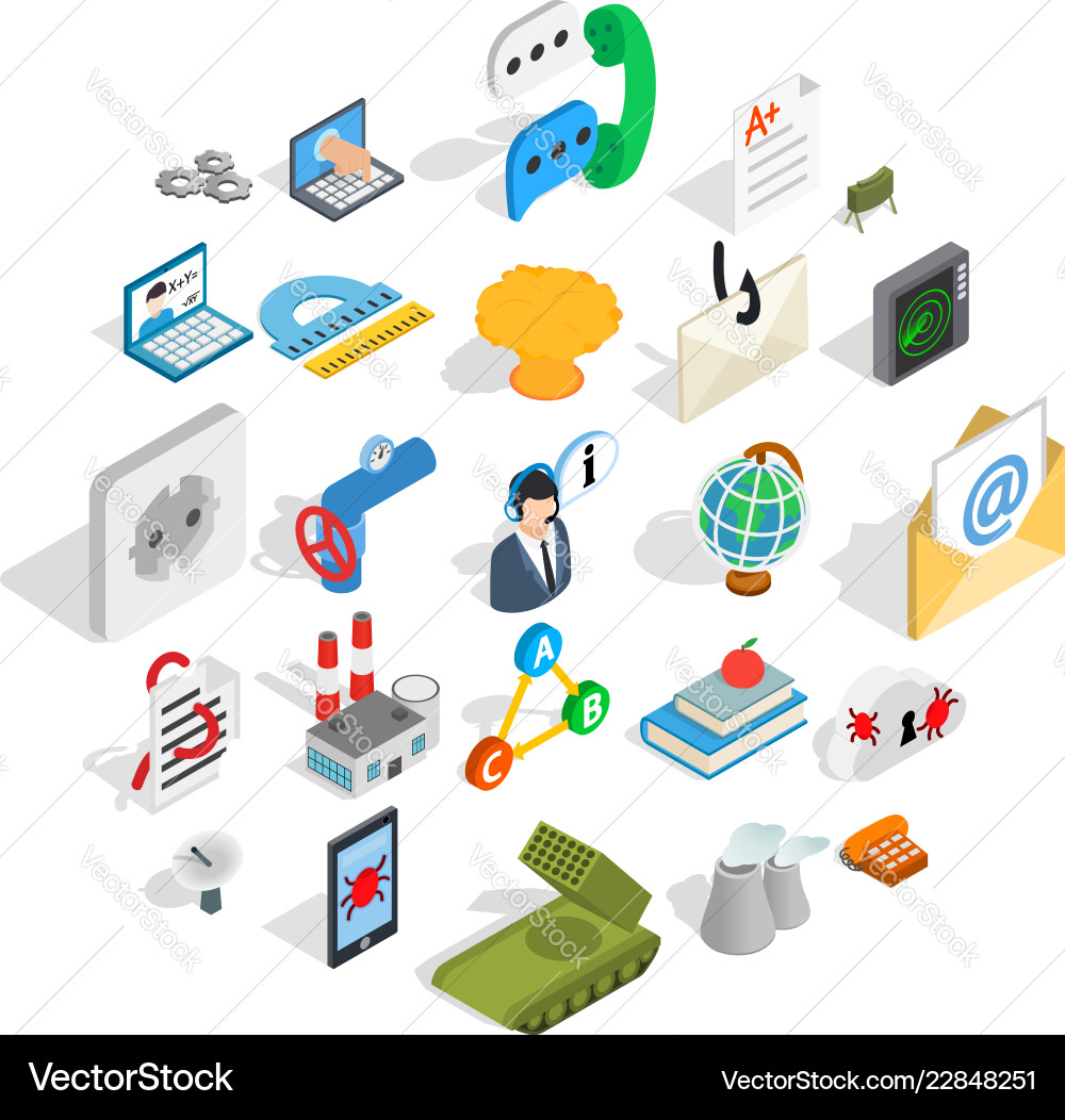 City service icons set isometric style Royalty Free Vector