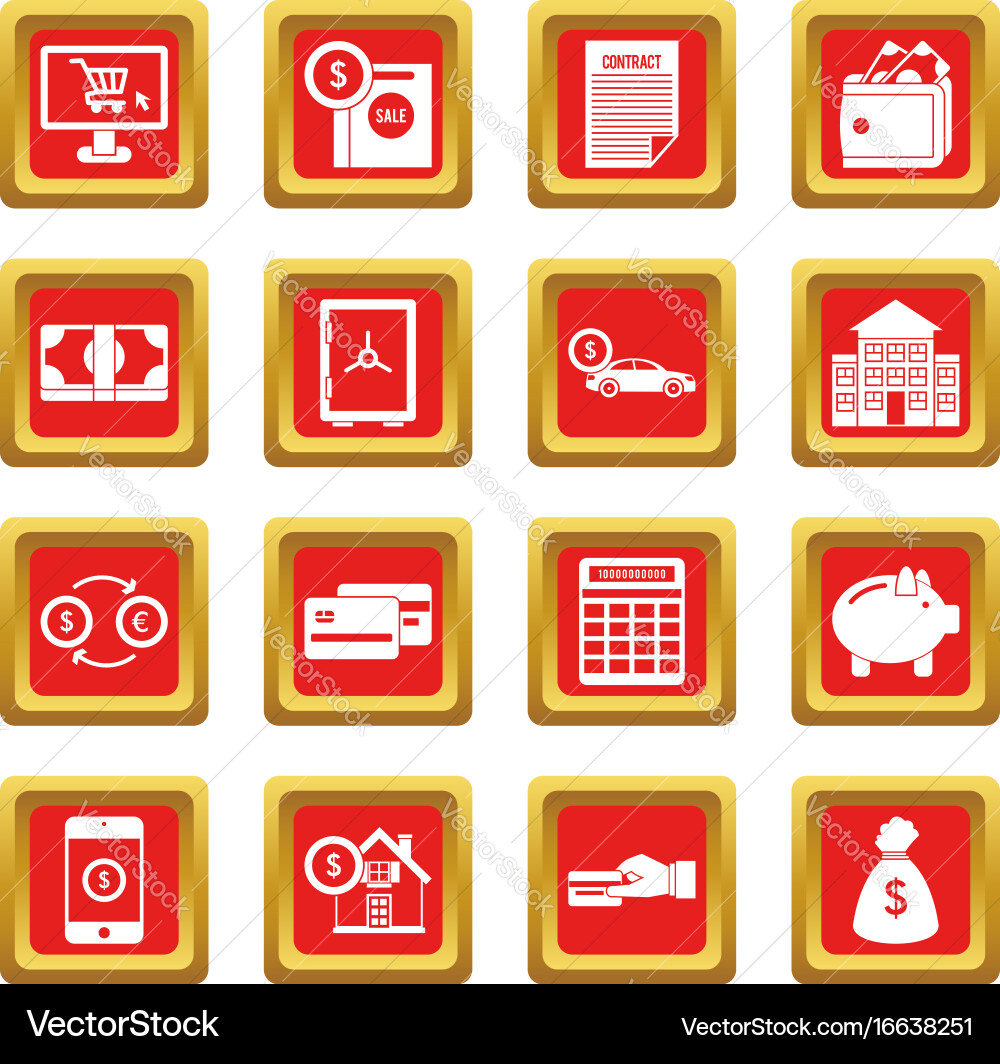 Credit icons set red Royalty Free Vector Image