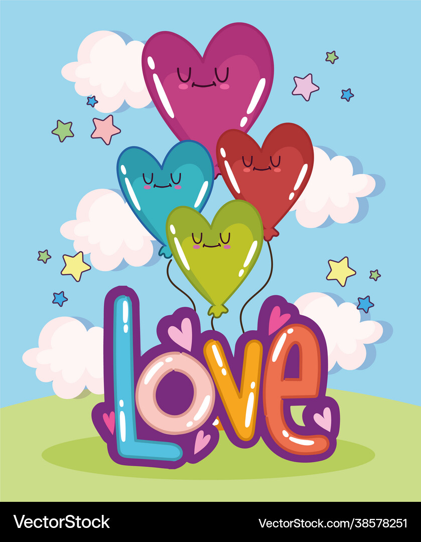 Cute love and balloons Royalty Free Vector Image