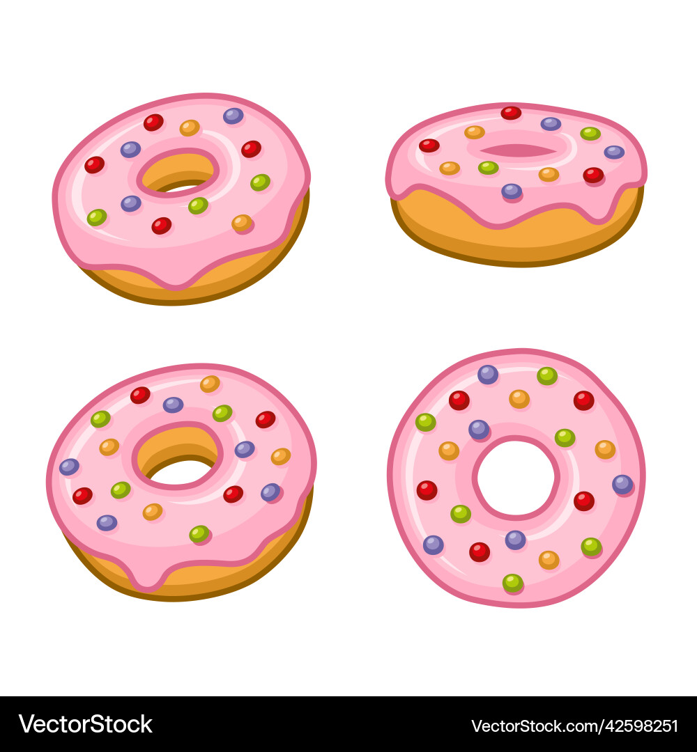 Donuts with pink topping icon set on white Vector Image