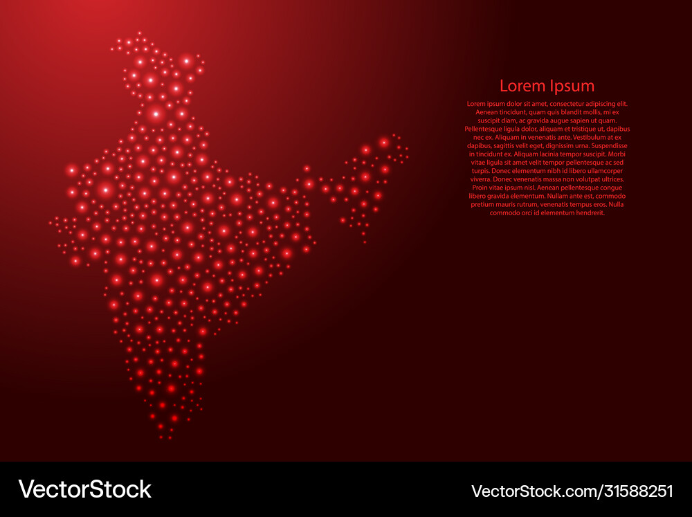 India map from red and glowing space stars Vector Image