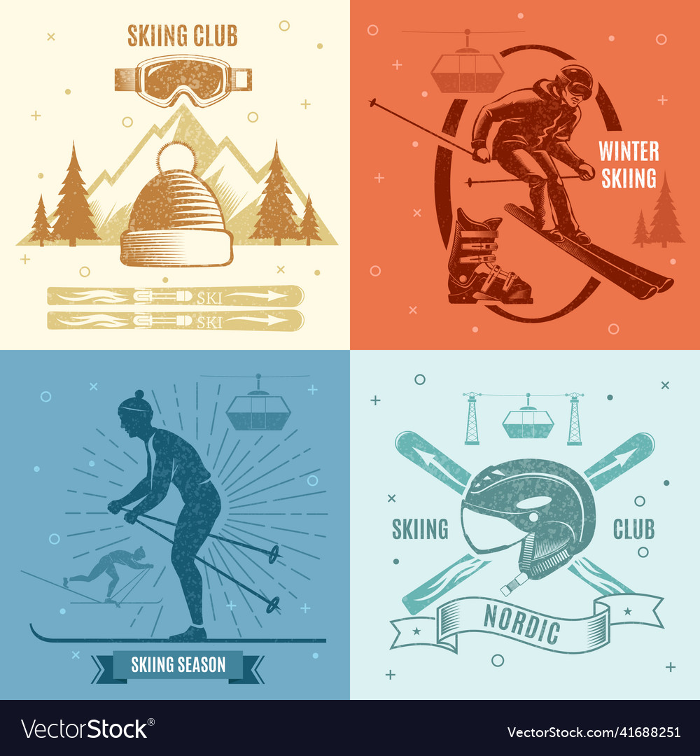 Nordic skiing retro style emblems Royalty Free Vector Image