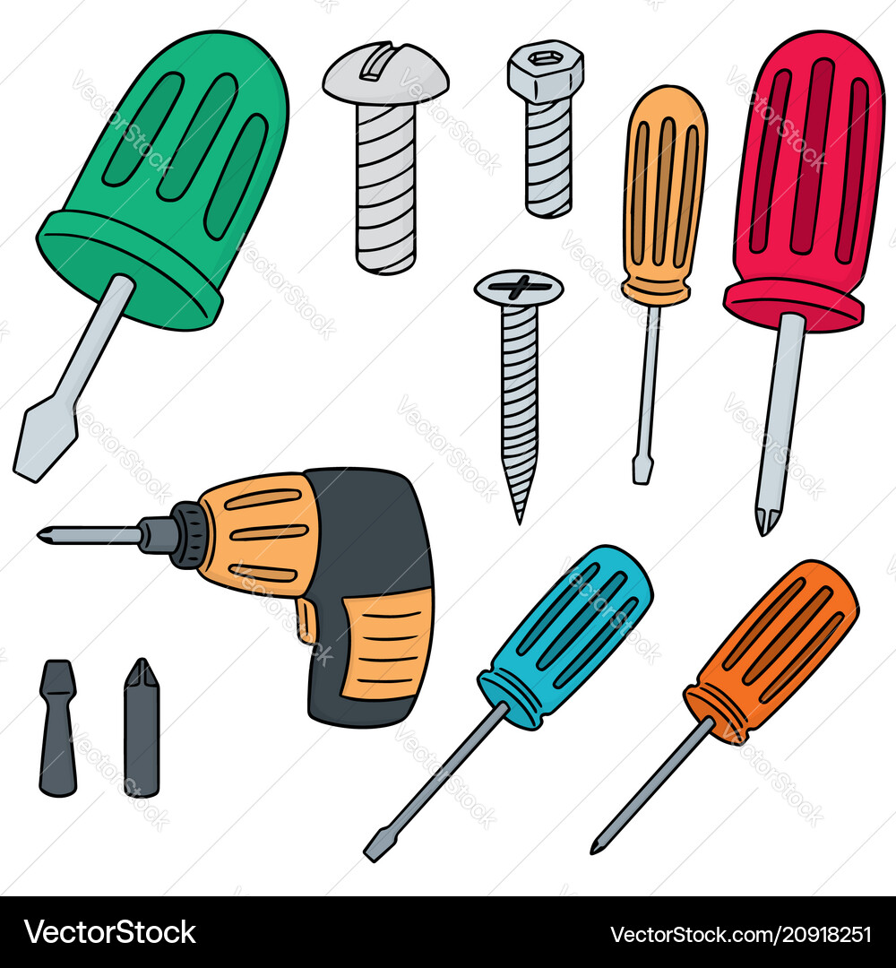 Set of screw and screwdriver Royalty Free Vector Image
