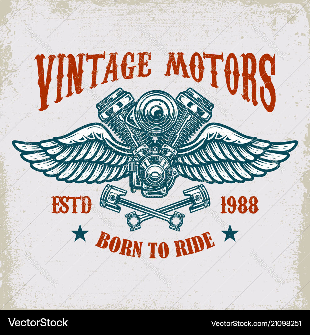 Vintage winged motor on grunge background design Vector Image
