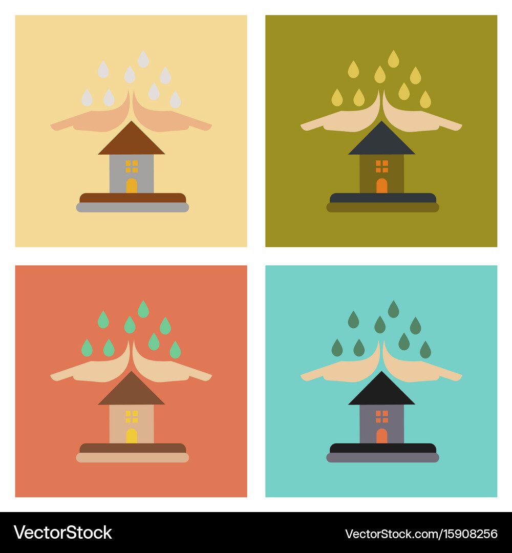 Assembly flat icons nature hand house rain Vector Image