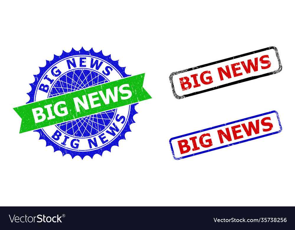 Big news rosette and rectangle bicolor seals Vector Image