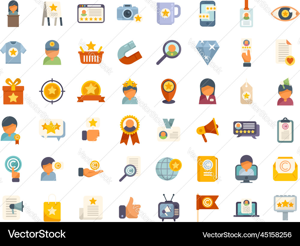 Brand ambassador icons set flat influence Vector Image