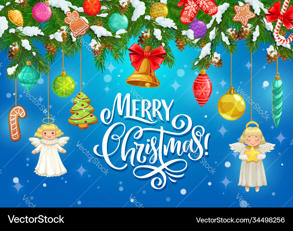Christmas tree with xmas bell gingerbread balls Vector Image