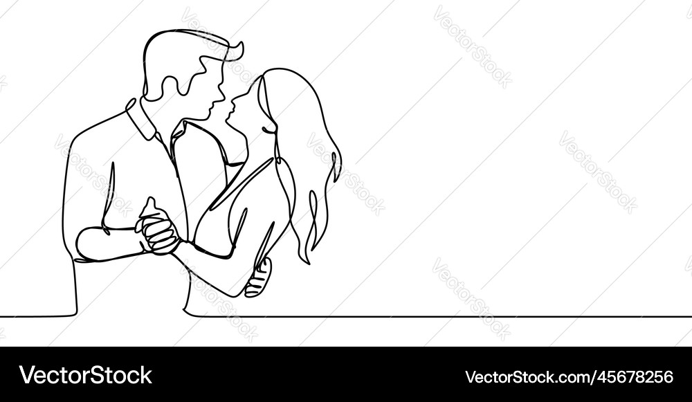 Continuous line drawing of happy lovers Royalty Free Vector