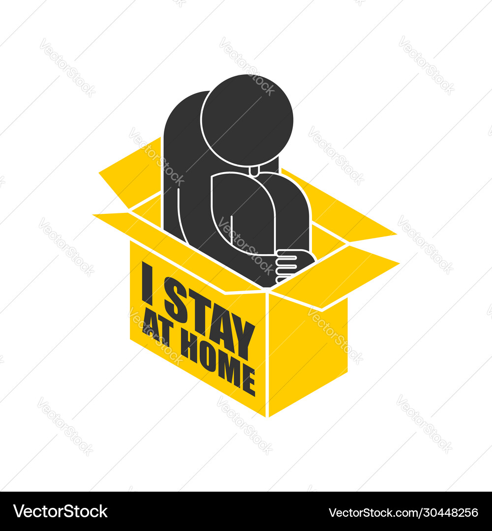 I stay at home sign icon man sitting inside box Vector Image