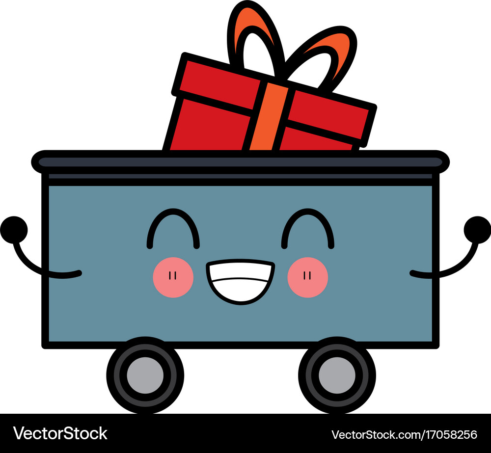 Kawaii cargo train with gift box cartoon Vector Image