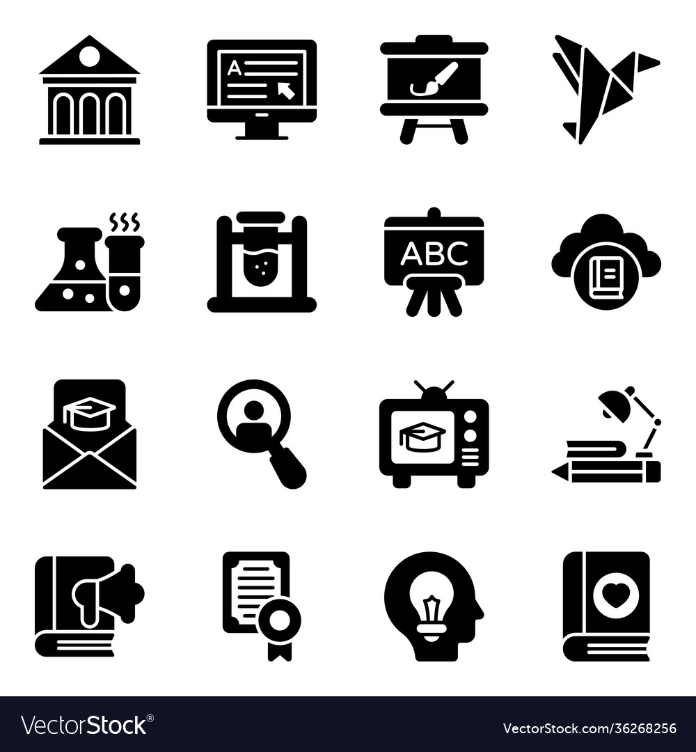 Pack learning icons in solid style Royalty Free Vector Image