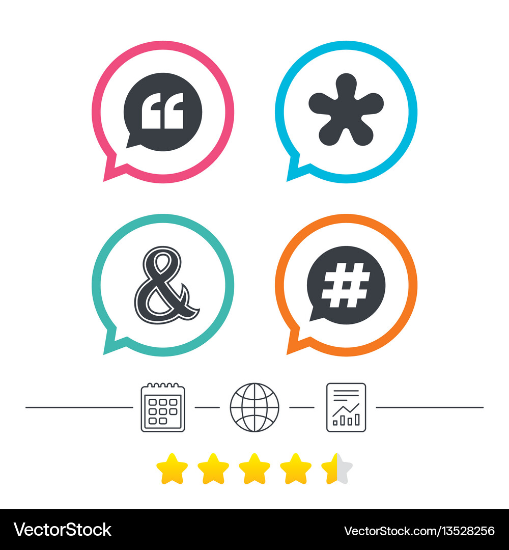 Quote asterisk footnote icons hashtag symbol Vector Image
