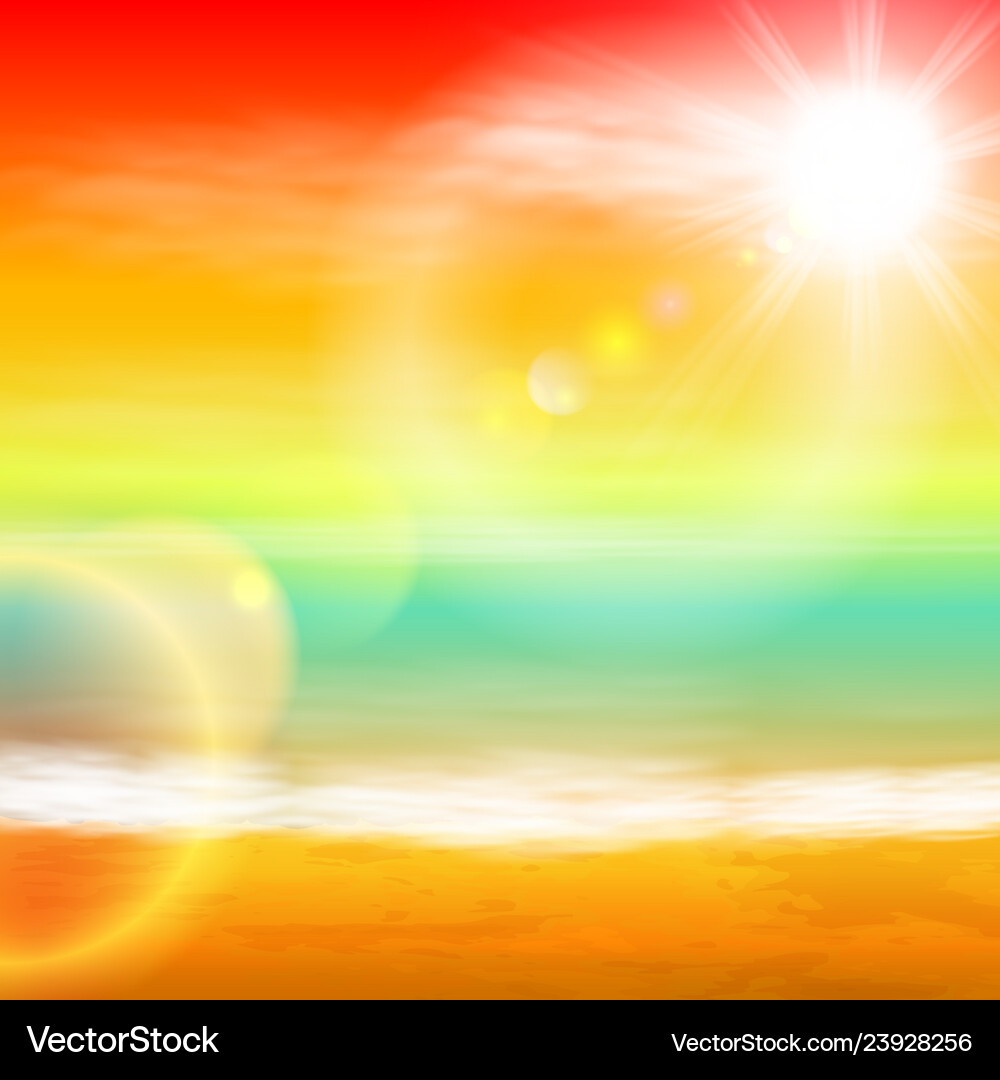 Sea sunset with bright sun light on lens Vector Image