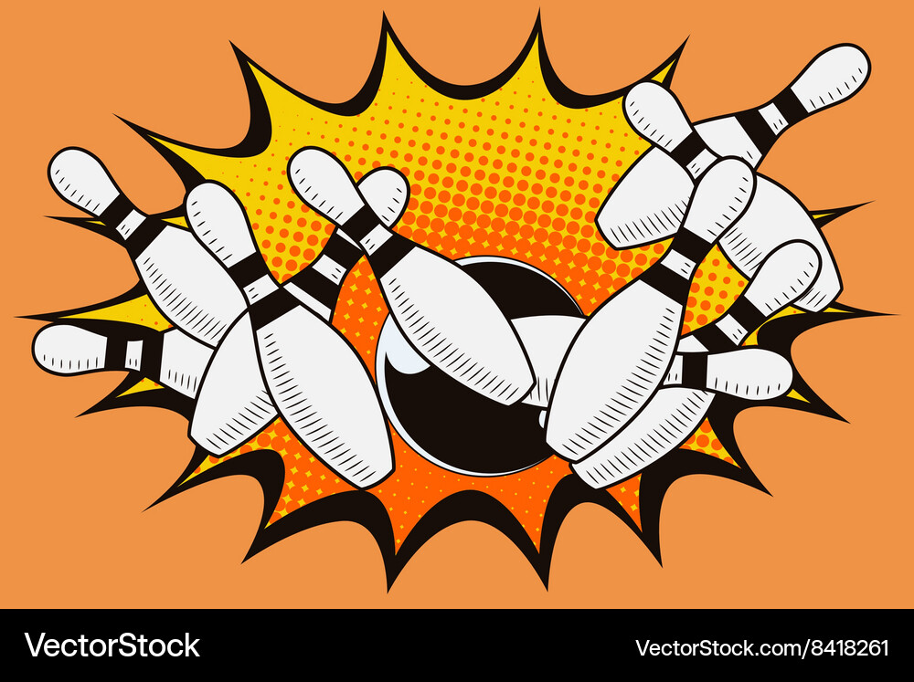 Bowling ball crashing into the pins Royalty Free Vector