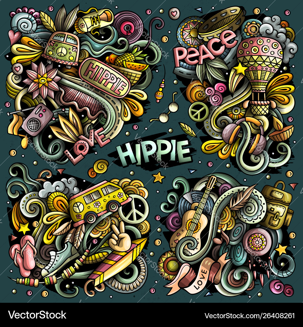 Colorful hand drawn doodles cartoon set Royalty Free Vector