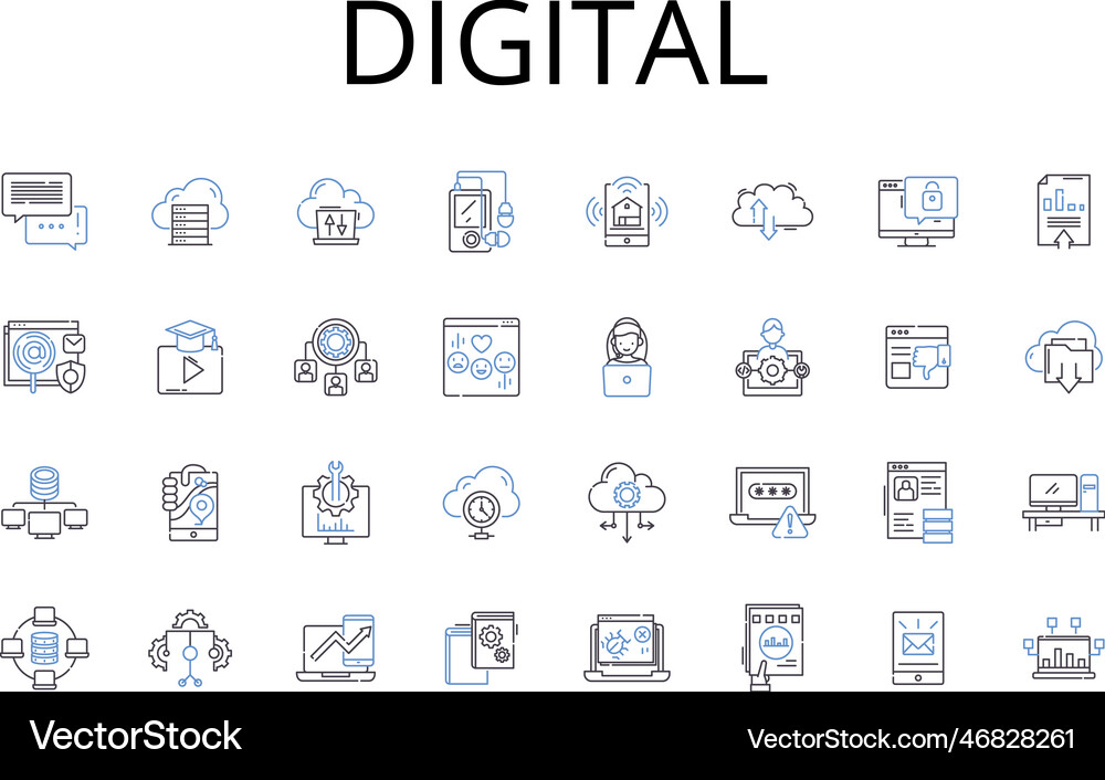 Digital line icons collection online electronic Vector Image