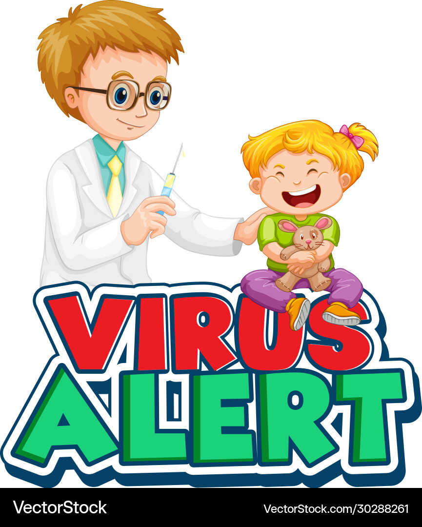 Font design for word virus alert with kid getting Vector Image