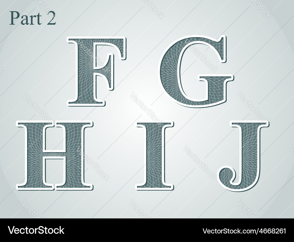 Guilloche letters fghij Royalty Free Vector Image