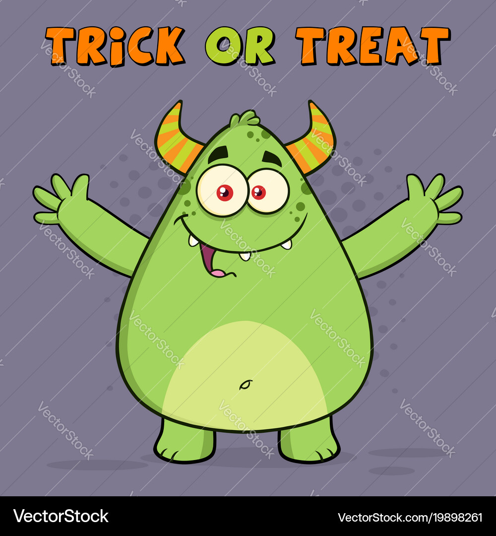 Happy horned green monster Royalty Free Vector Image