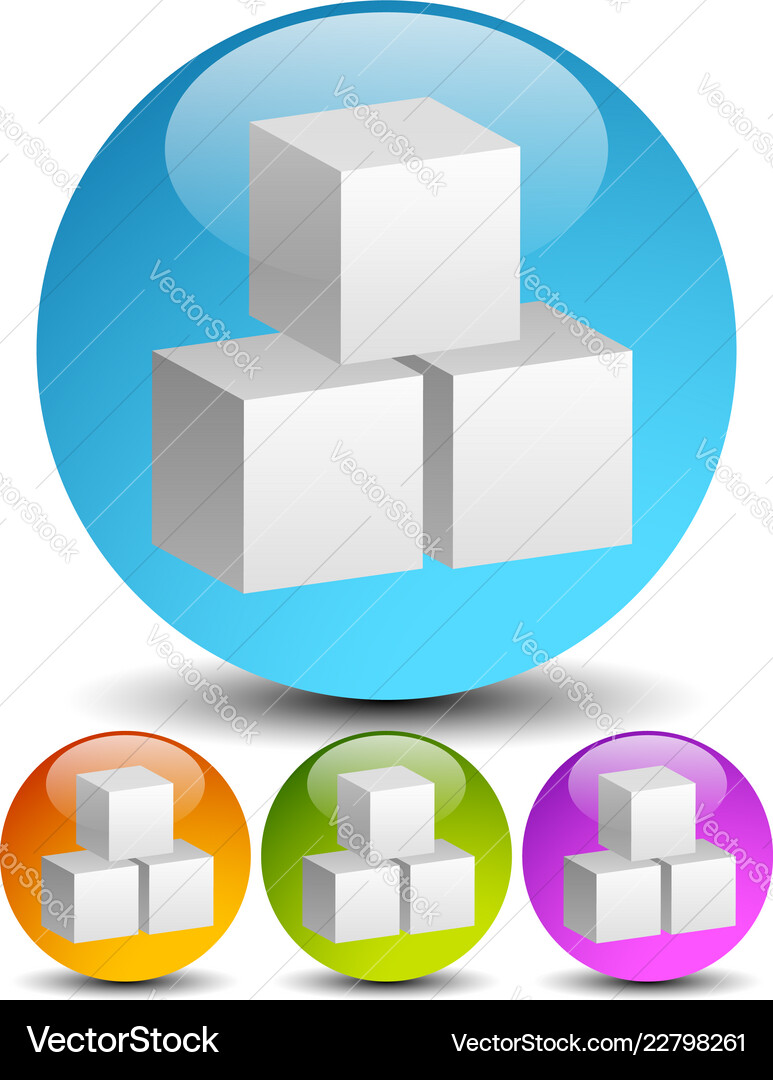 Icons with structure of 3d gray cubes three Vector Image