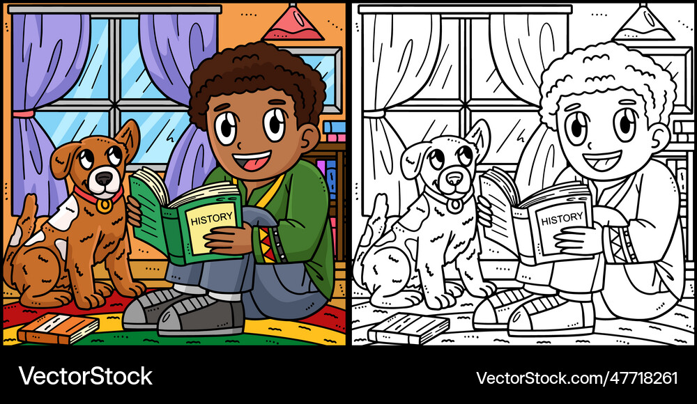 Juneteenth child reading coloring Royalty Free Vector Image