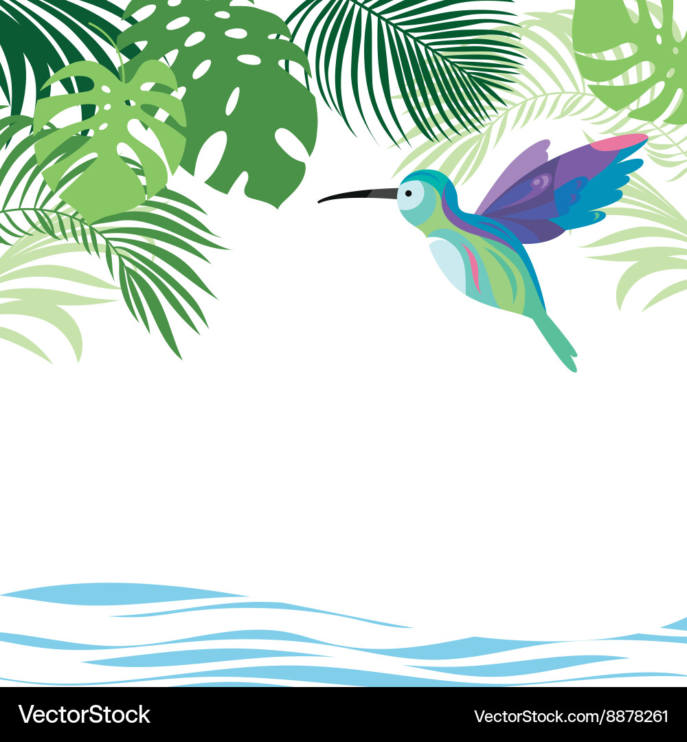 Tropical Leaves and colibri Royalty Free Vector Image