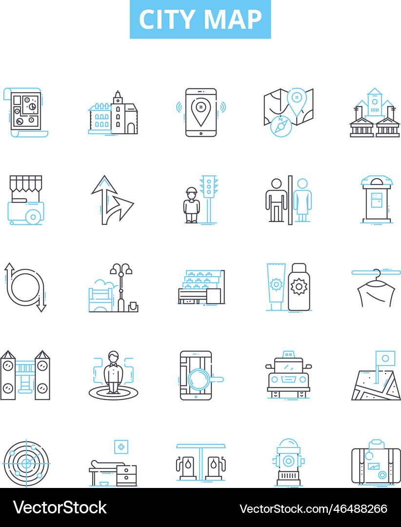 City map line icons set map urban Royalty Free Vector Image