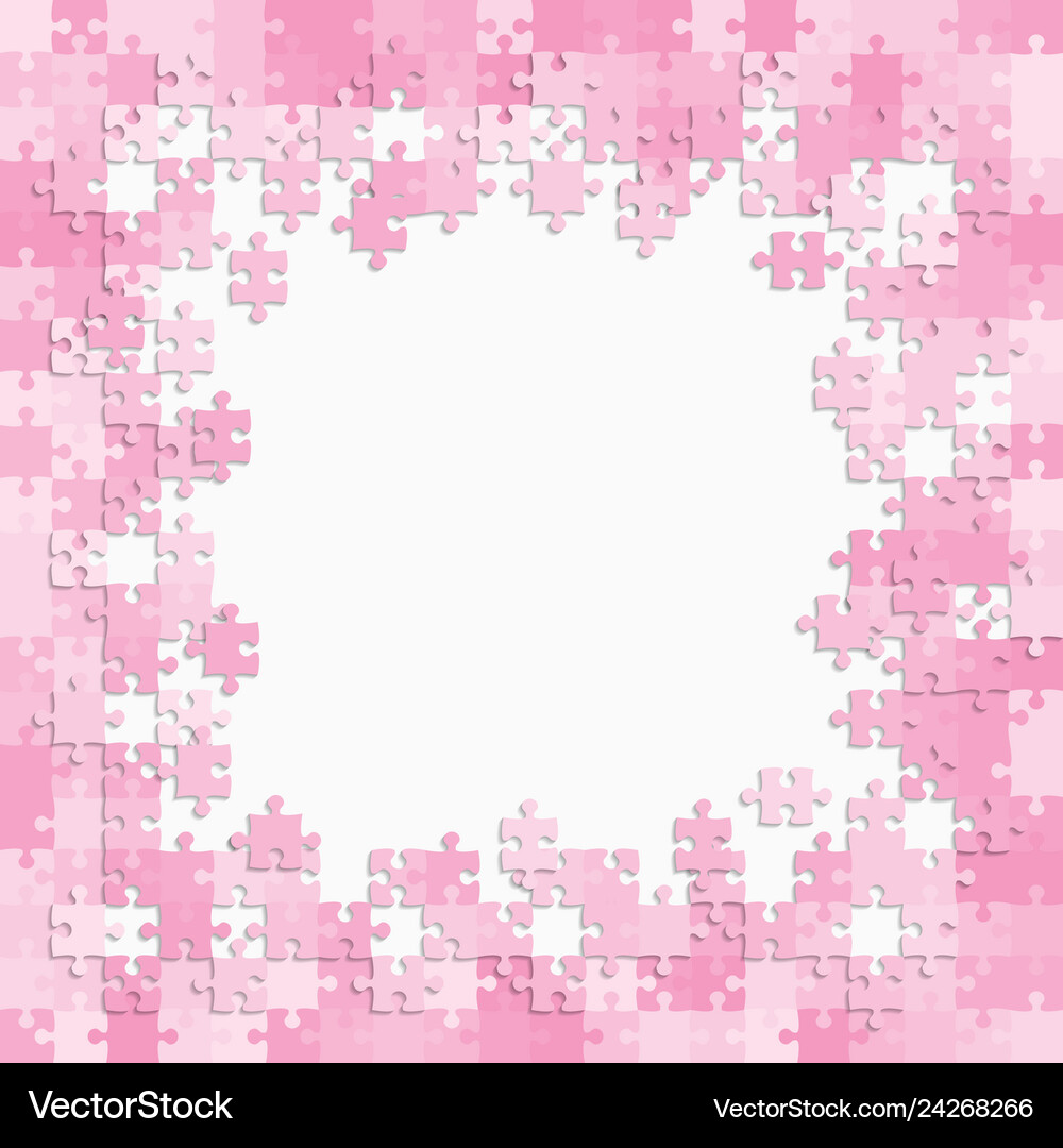 Jigsaw puzzle pink pieces frame banner Royalty Free Vector