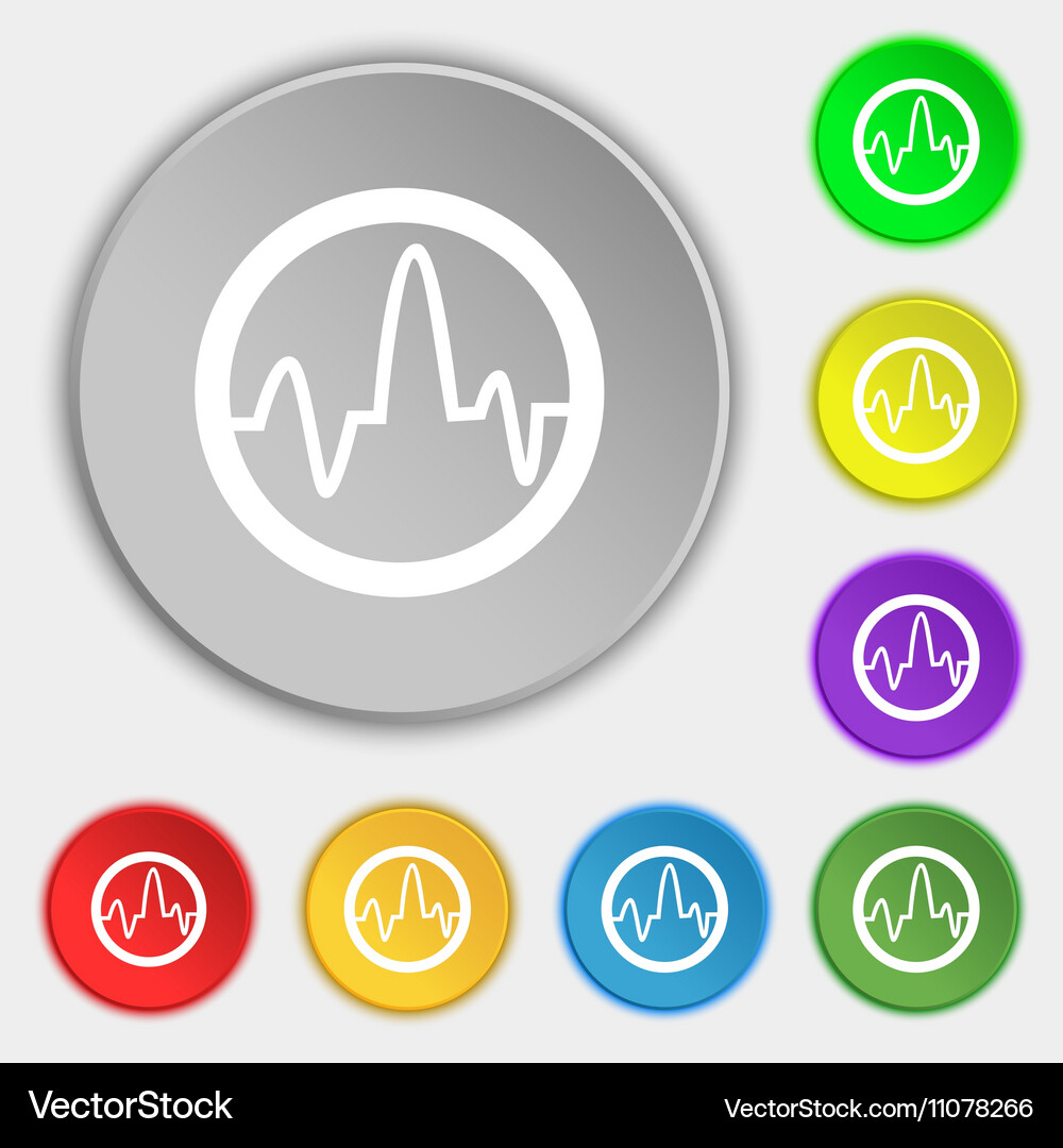 Pulse icon sign symbol on eight flat buttons Vector Image