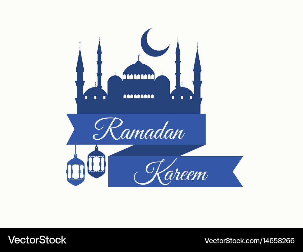 Ramadan kareem ribbon with a mosque Royalty Free Vector