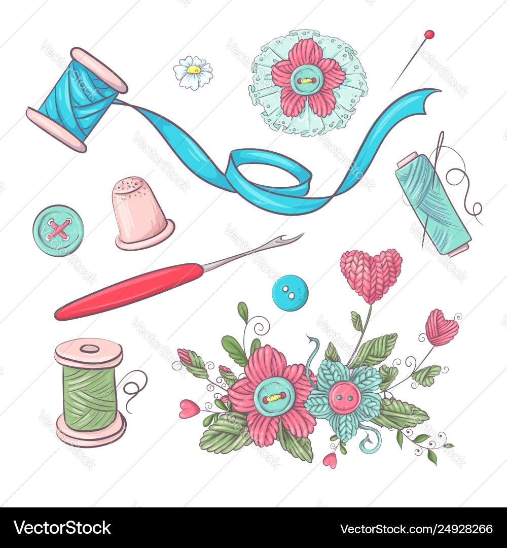 Set mannequin sewing accessories hand drawing Vector Image