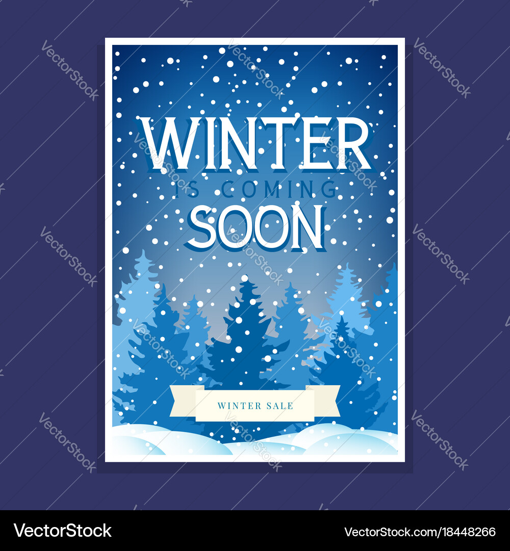 Winter poster with spruces and snowflakes Vector Image