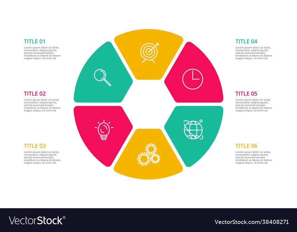 Circle elements graph diagram with 6 steps Vector Image