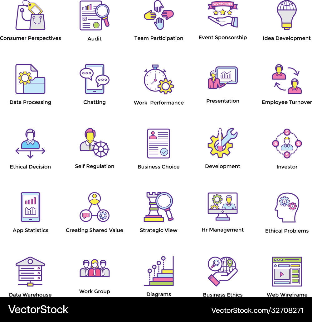 Collection business flat colored line icons Vector Image