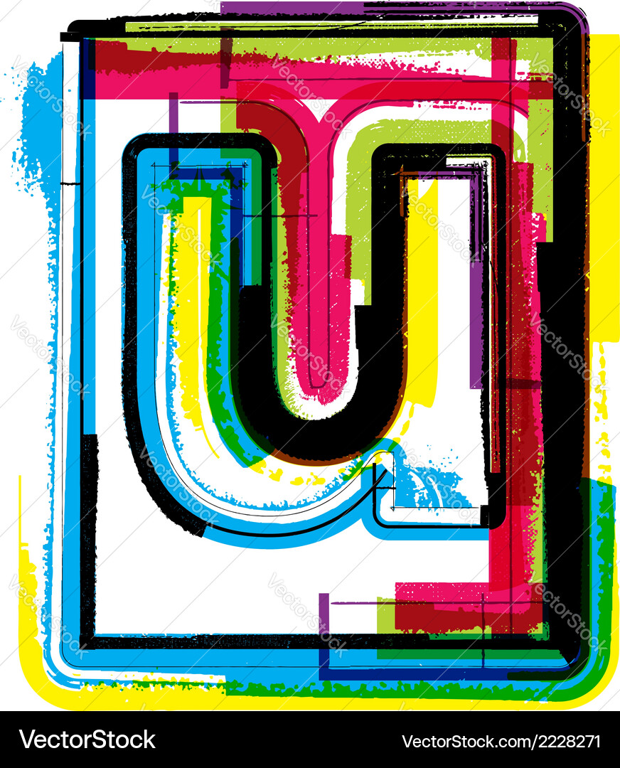 Colorful grunge font letter u Royalty Free Vector Image