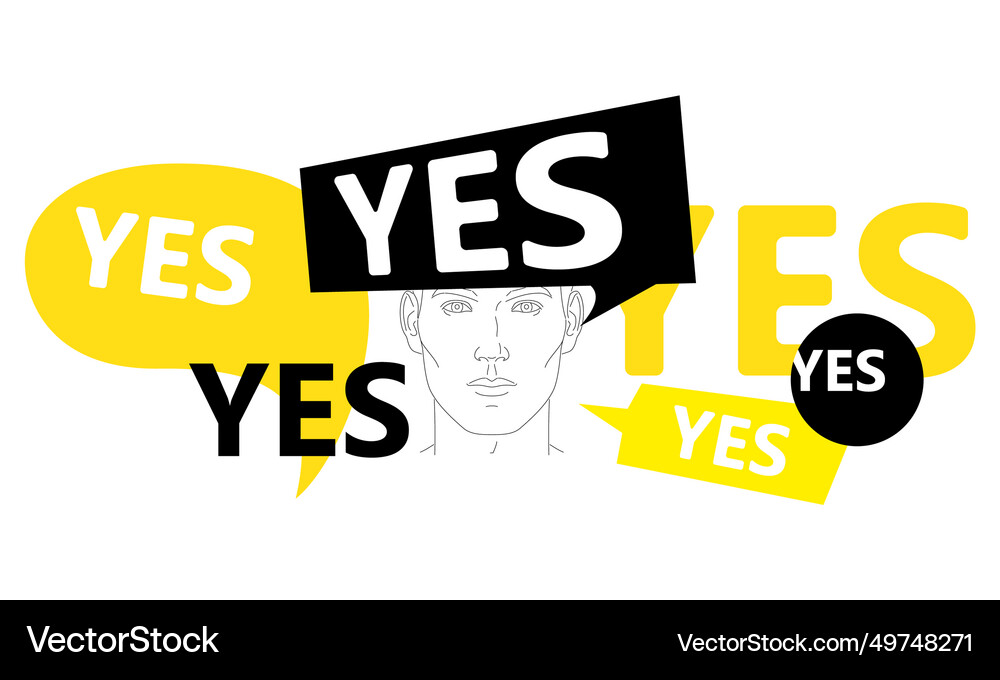 Face male man says yes speech bubbles Royalty Free Vector