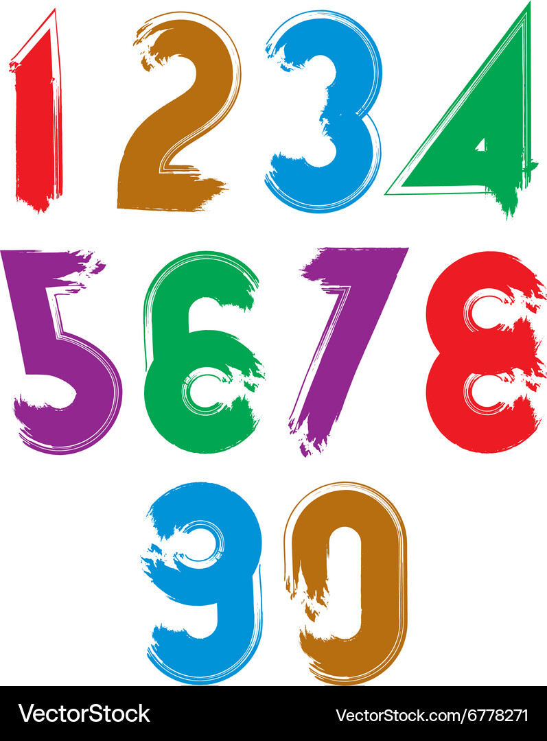 Handwritten colorful numbers stylish set Vector Image