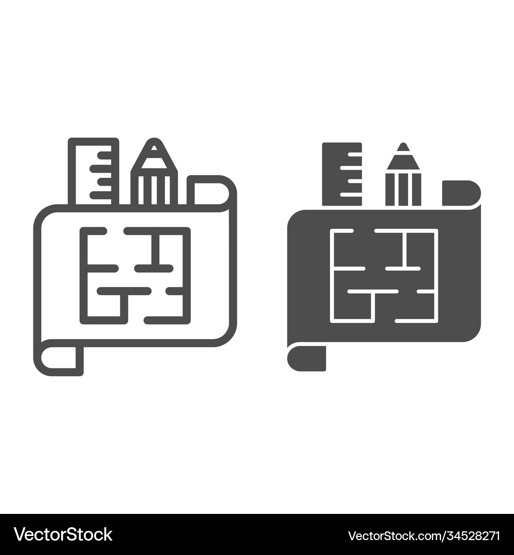 House plan on paper with ruler and pencil line Vector Image