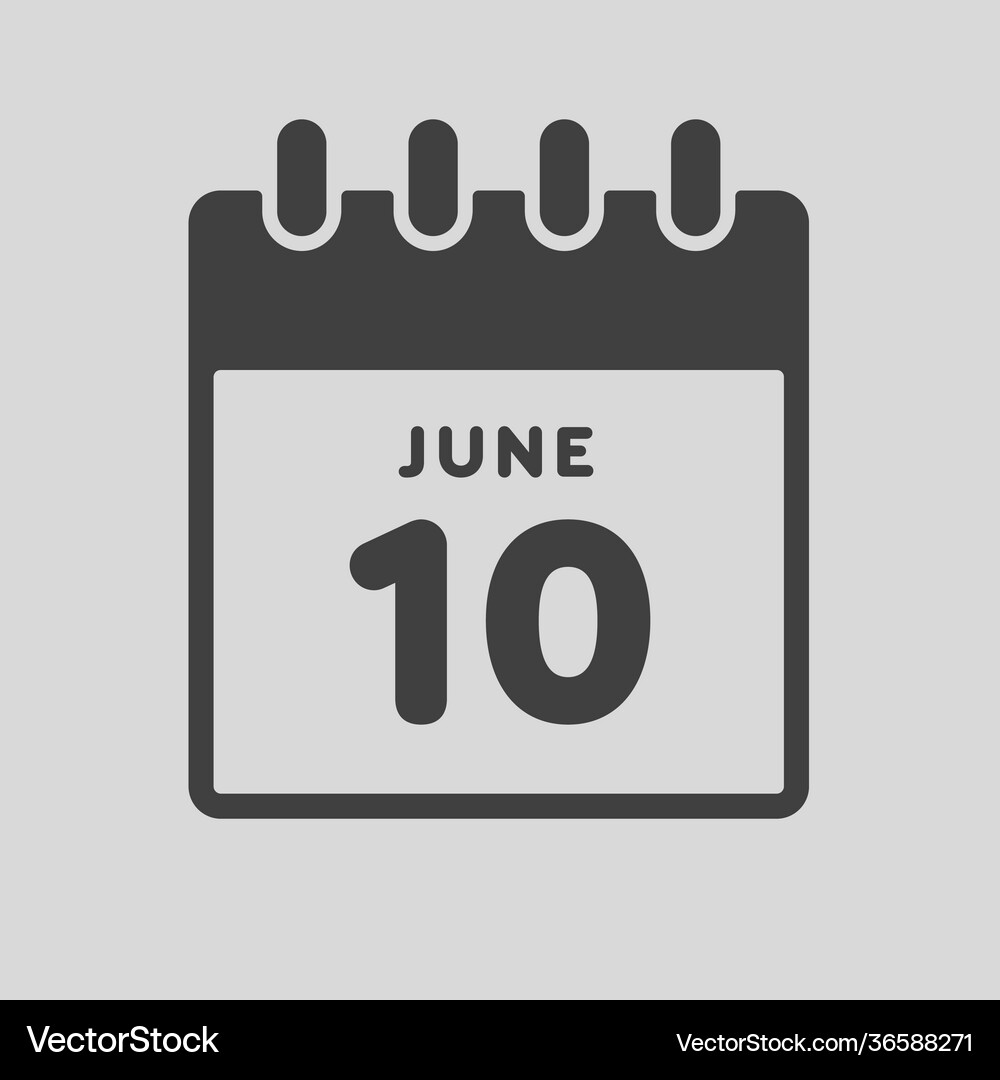 Icon day date 10 june template calendar page Vector Image