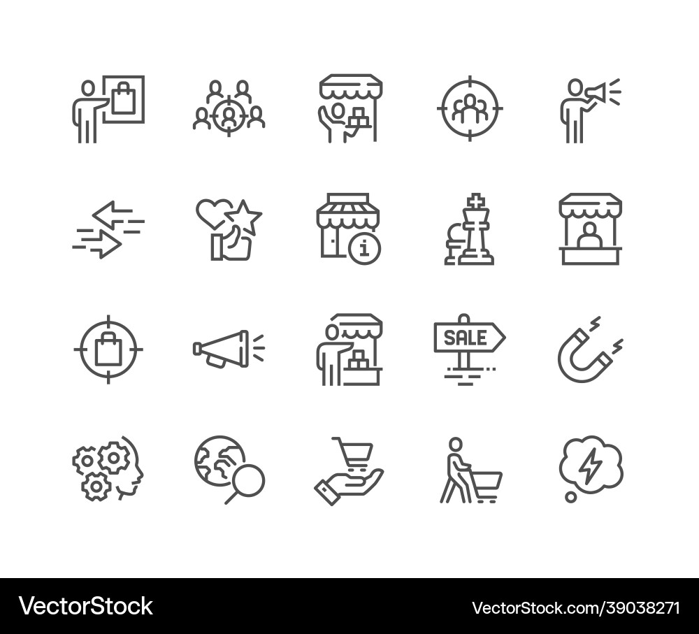 Line marketing strategy icons Royalty Free Vector Image