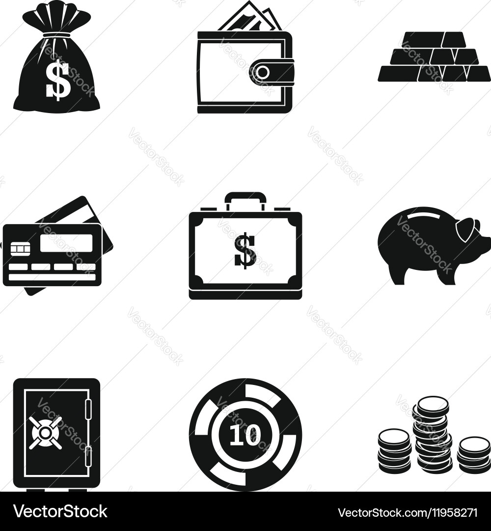 Money icons set simple style Royalty Free Vector Image