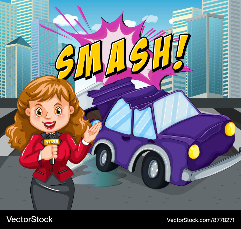News reporter reporting car accident Royalty Free Vector