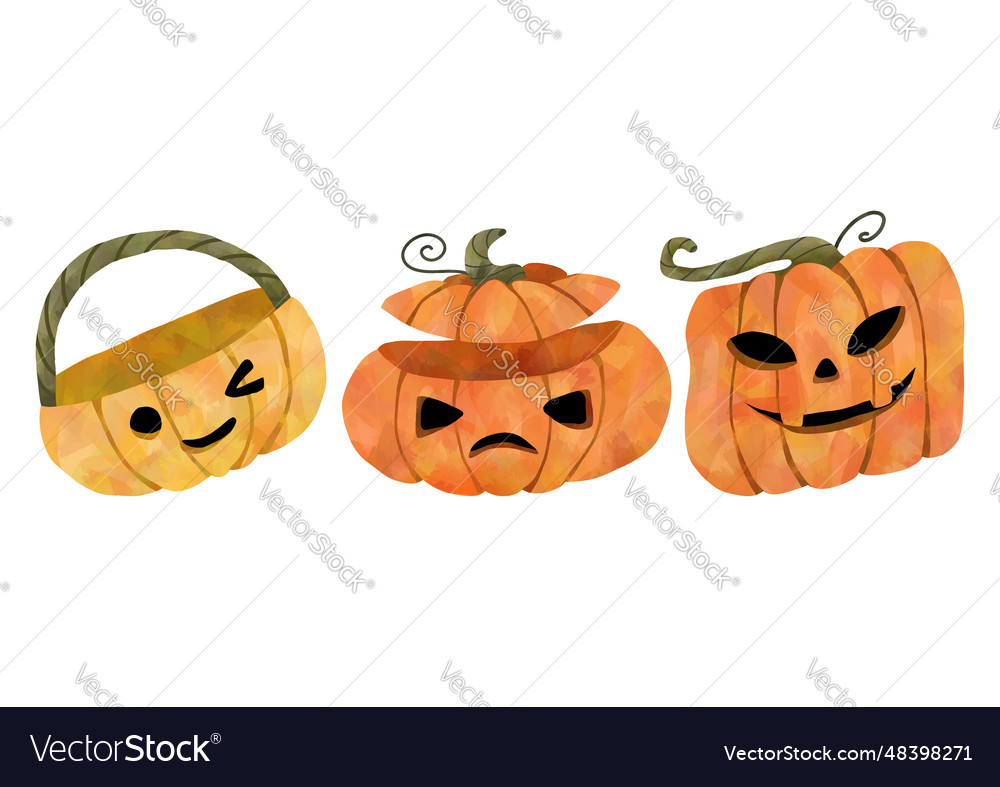 Set of watercolor pumpkins jack o lantern Vector Image