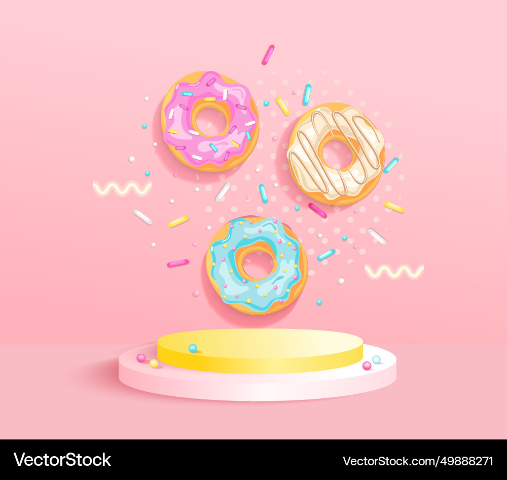 Sweet display podium with donuts for promotion Vector Image