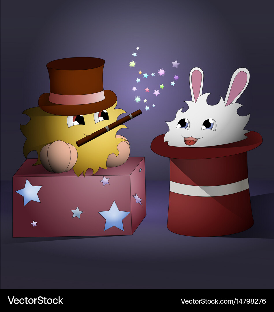 A cartoon magician and rabbit inside magic hat Vector Image