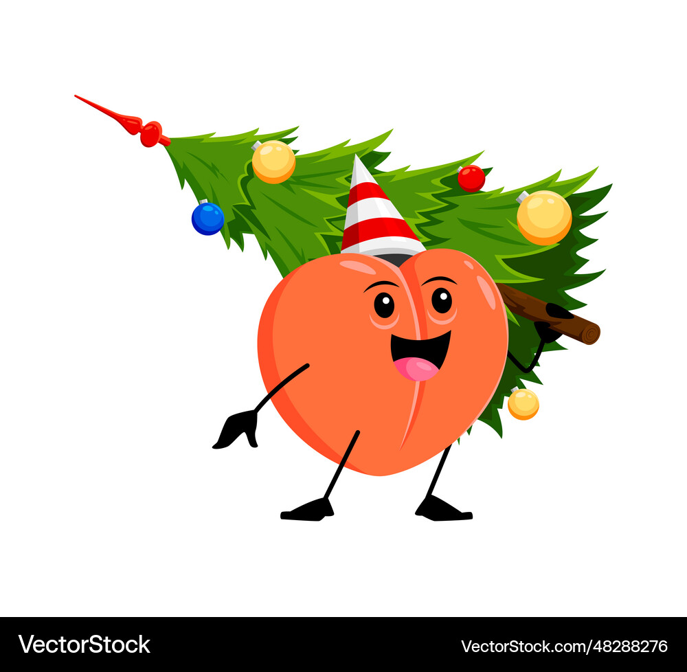 Cartoon christmas peach fruit carries a tree Vector Image