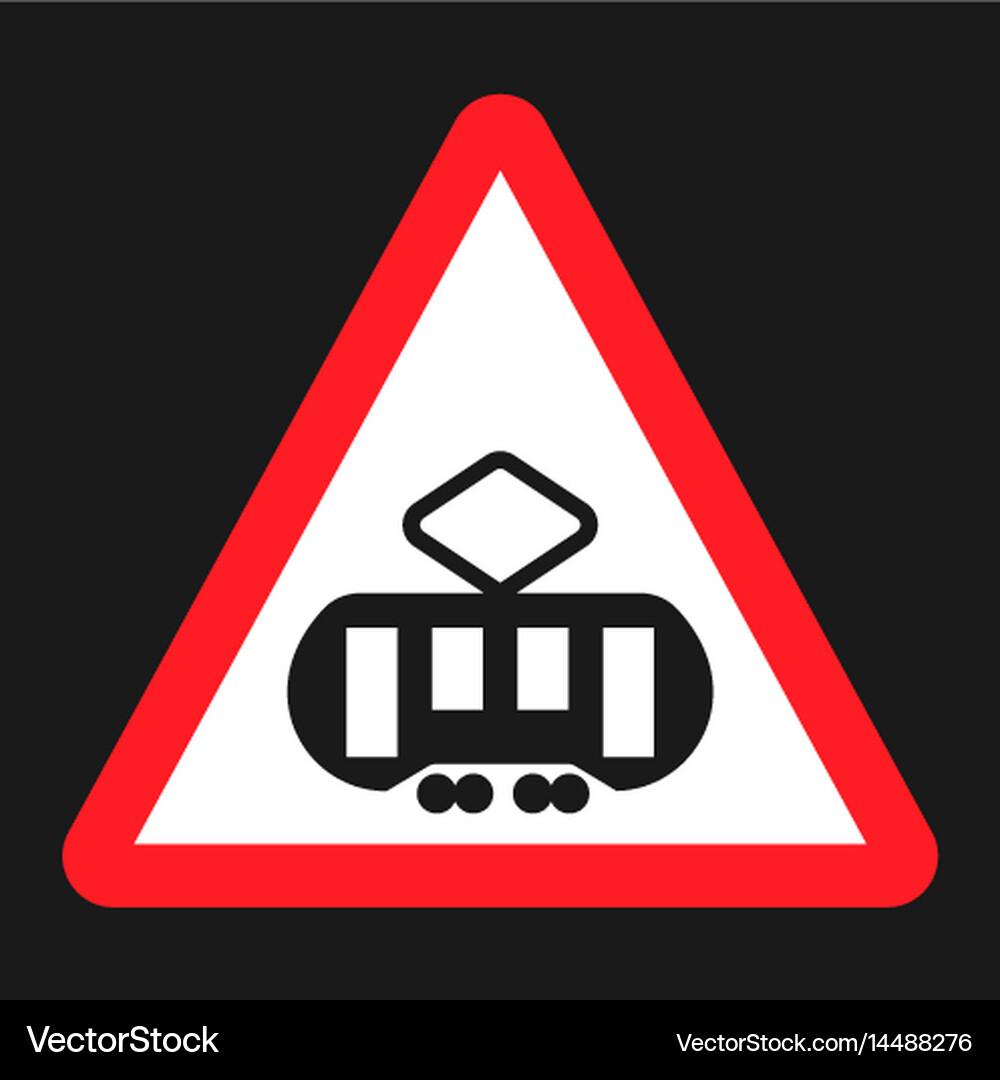 Crossing with a tram sign line flat icon Vector Image