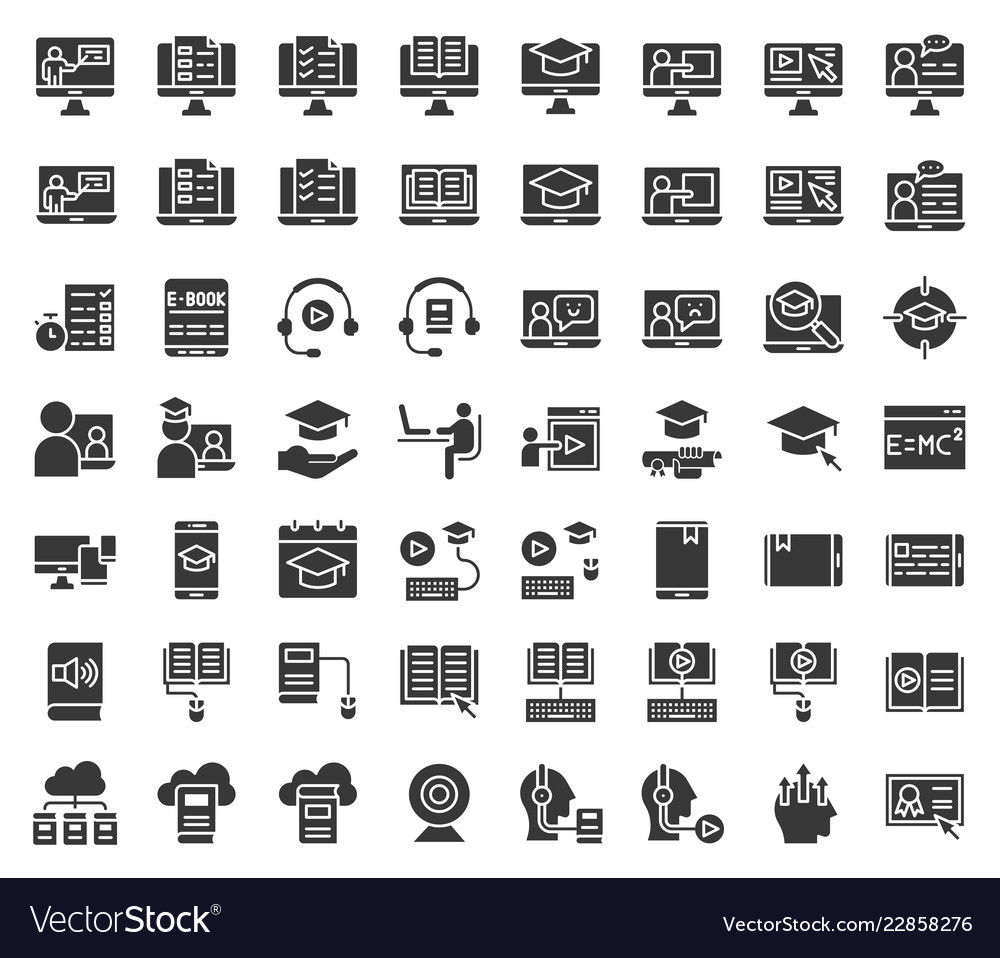 E learning and educated online icon set solid Vector Image